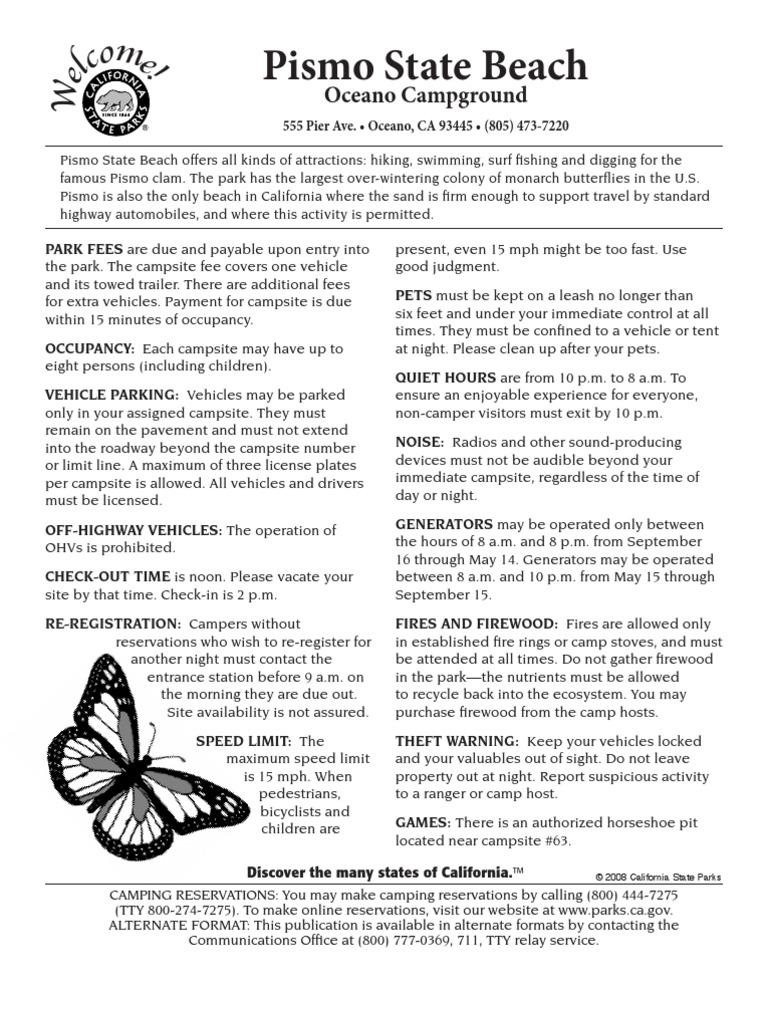 Pismo State Beach Campground Map Oceano | PDF | Campsite | Camping