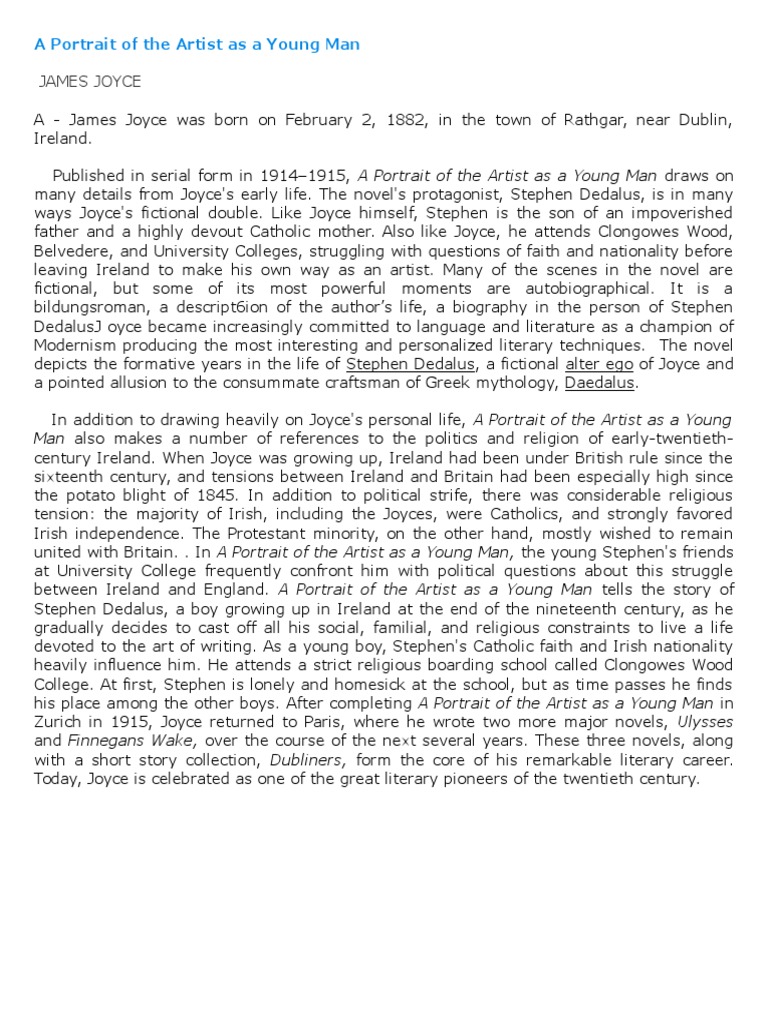 A Portrait of the Artist as a Young Man | PDF | A Portrait Of The ...