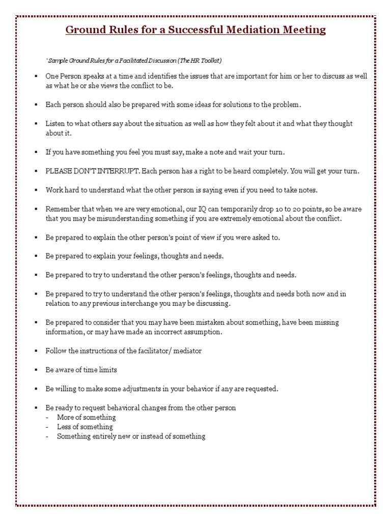 Ground Rules For Mediation | PDF
