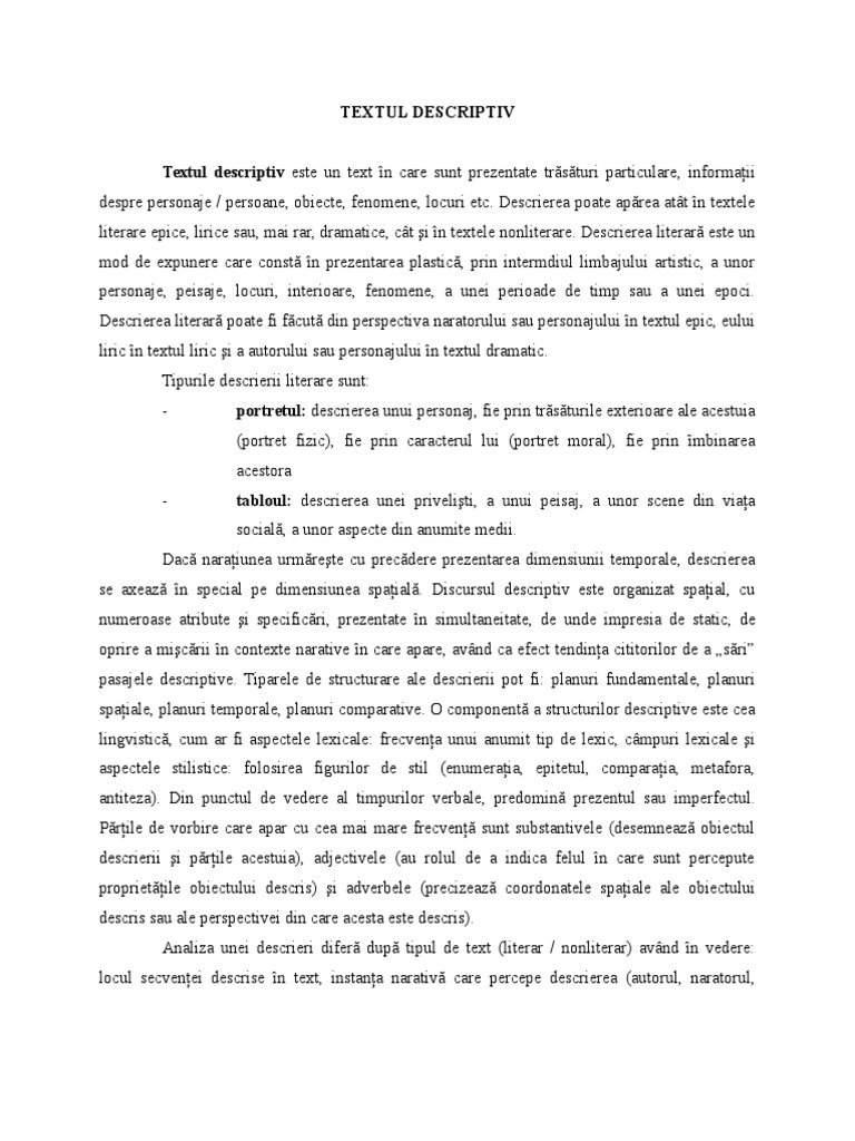 TEXTUL DESCRIPTIV