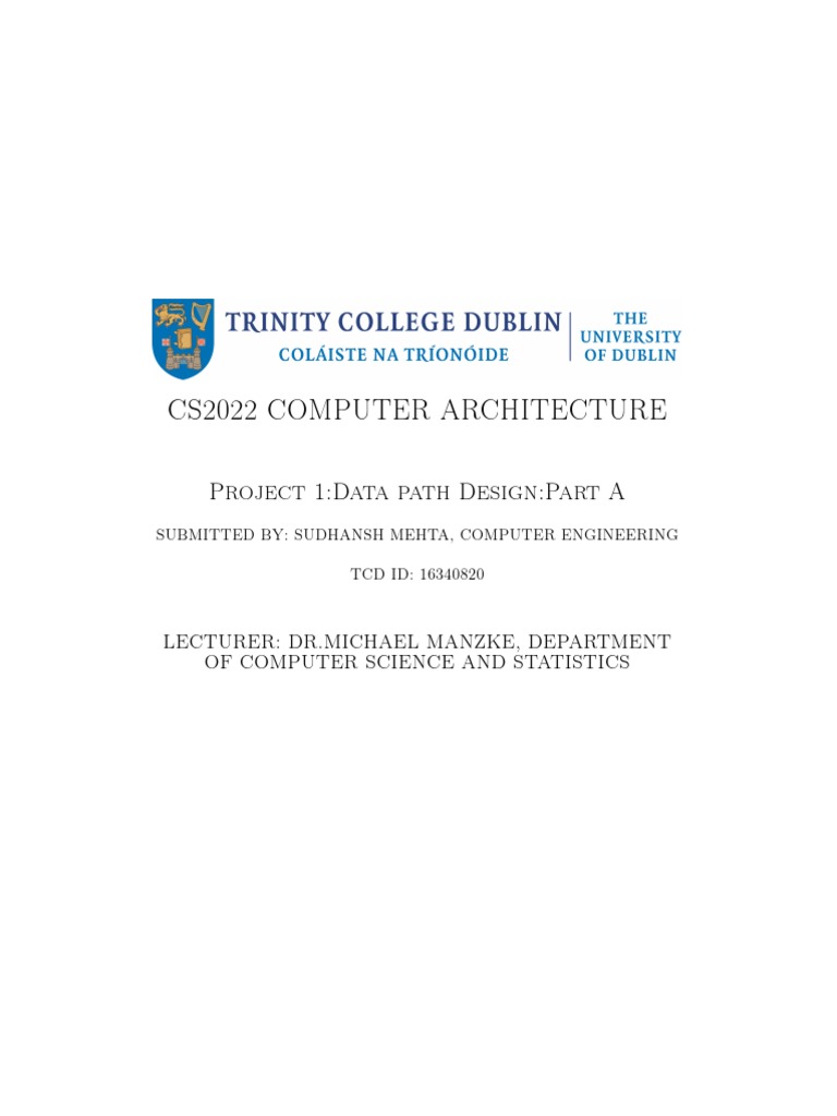 Cs2022 Computer Architecture: Project 1:data Path Design:Part A | PDF ...