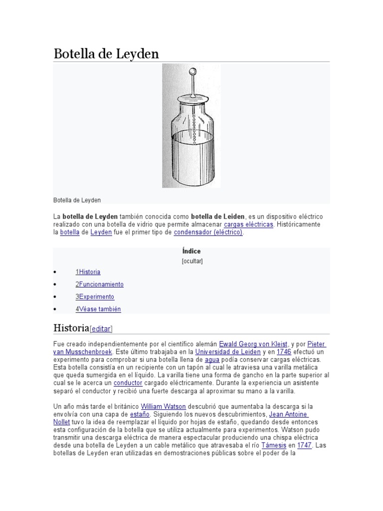 Historia y Uso de la Botella de Leyden | PDF | Electricidad ...