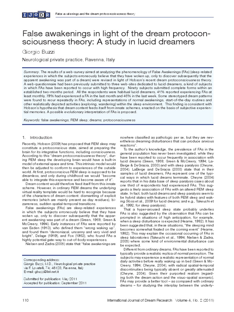 False Awakenings in Light of The Dream Protoconsciousness Theory: A ...