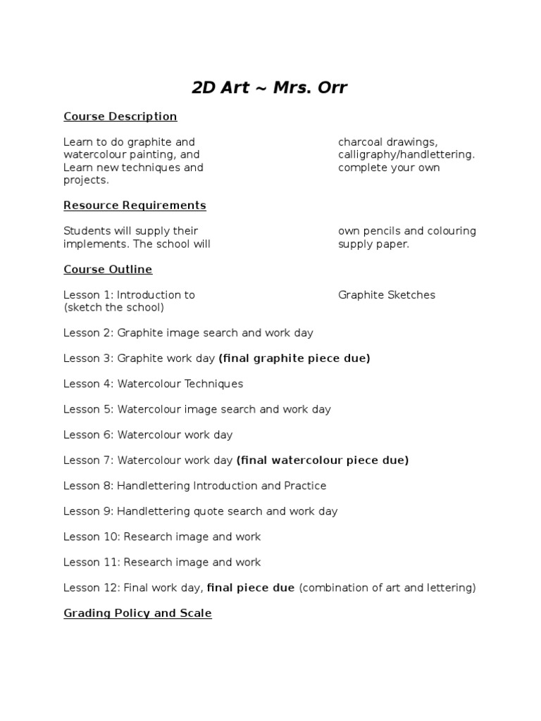 2d Art Syllabus | PDF | Drawing | Watercolor Painting
