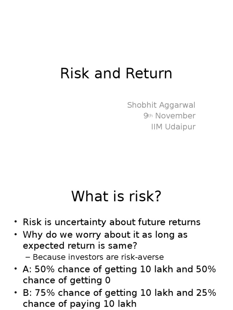 Lectures 13-16 Risk and Return - Incomplete | PDF | Diversification (Finance) | Risk