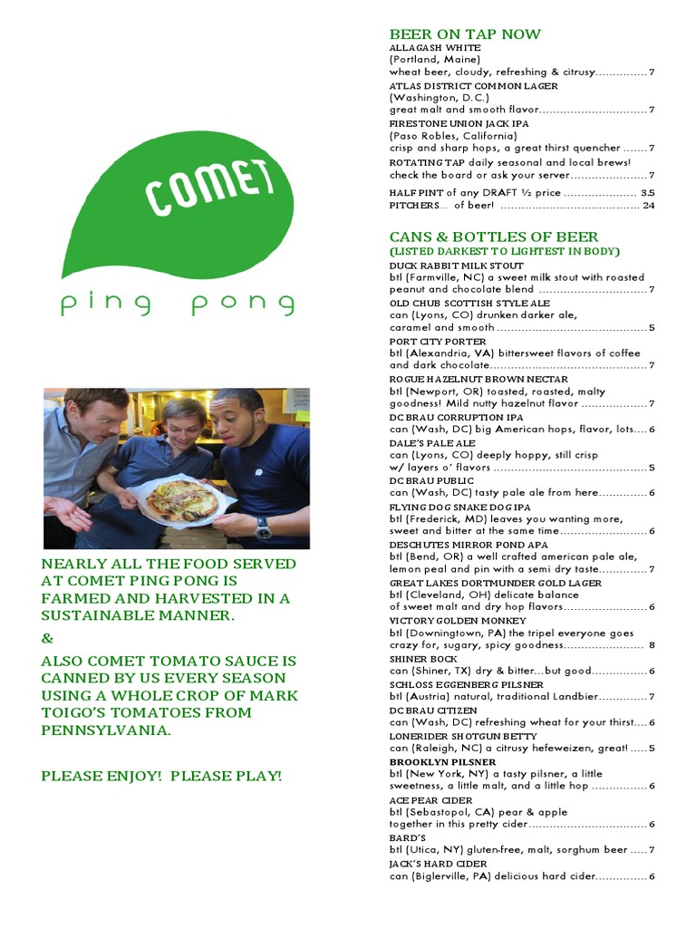 Comet Ping Pong Menu | PDF | Cooking, Food & Wine | Home & Garden