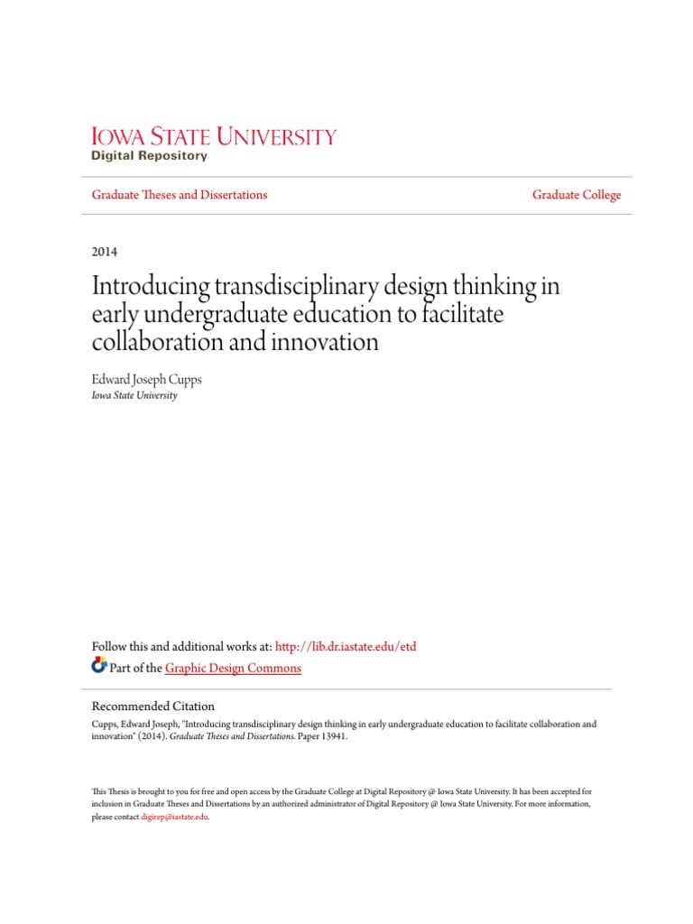 Introducing Transdisciplinary Design Thinking in Early Undergradu | PDF ...