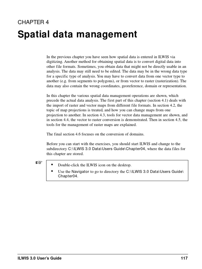 Spatial Data Management: C:/ILWIS 3.0 Data/Users Guide/Chapter04 | PDF | Latitude | Geomatics