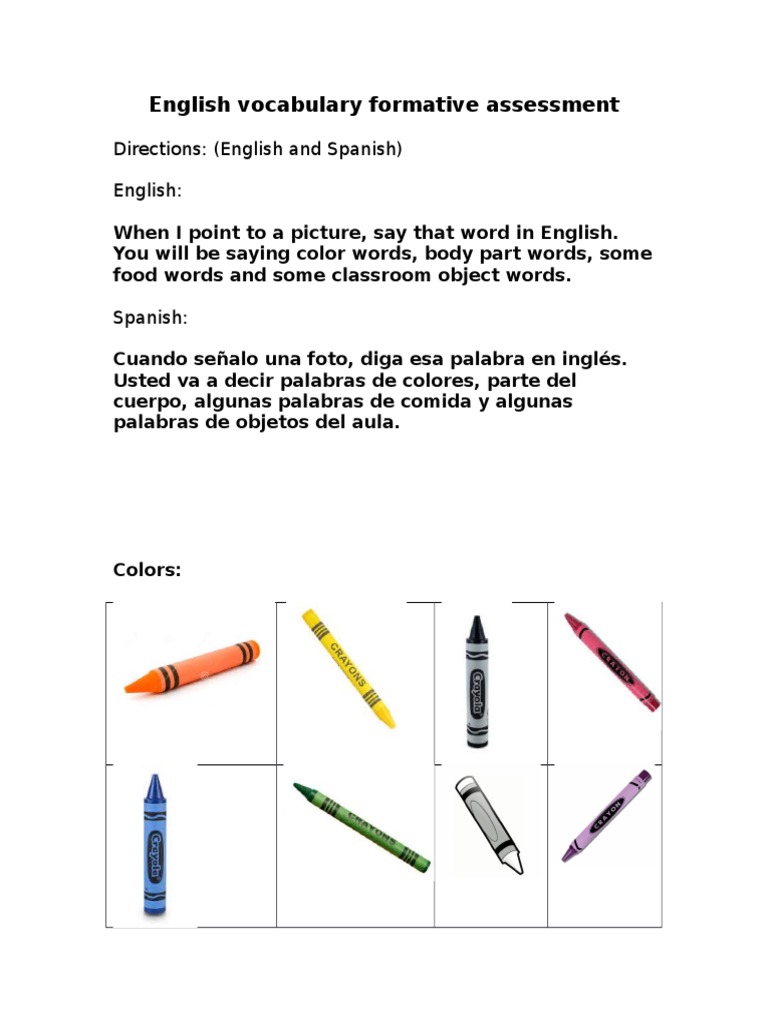 English Vocabulary Formative Assessment | PDF