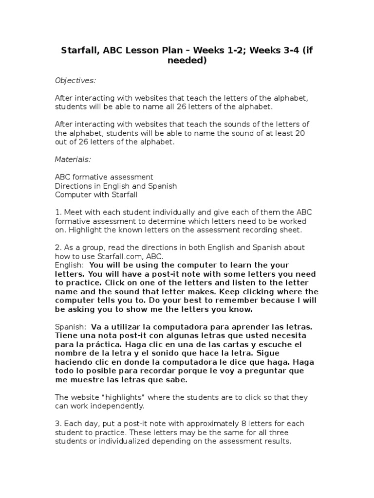 Starfall, ABC Lesson Plan | PDF