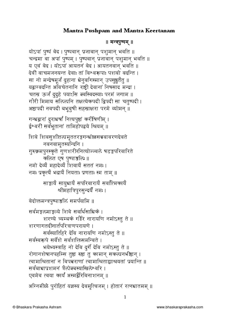 Mantra Pushpam and Mantra Keertanam: © Bhaskara Prakasha Ashram | PDF