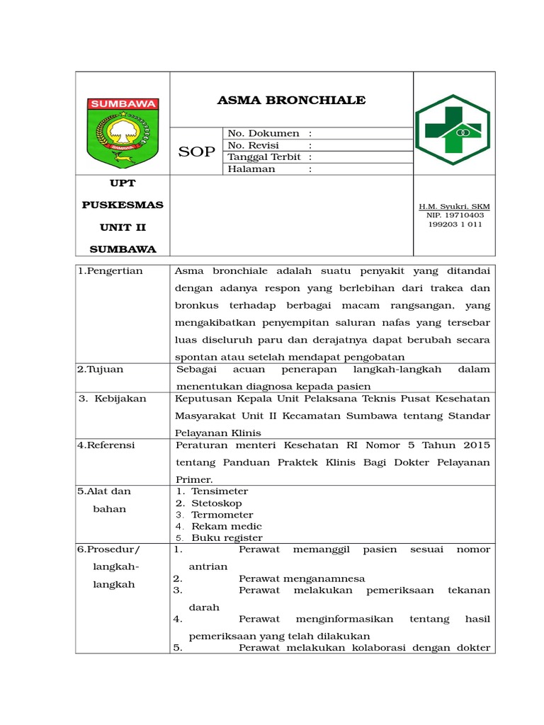 Sop Asma Bronchiale | PDF