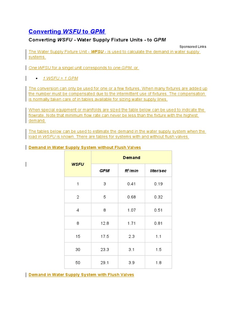 Converting WSFU To GPM | PDF | Tap (Valve) | Water And Politics