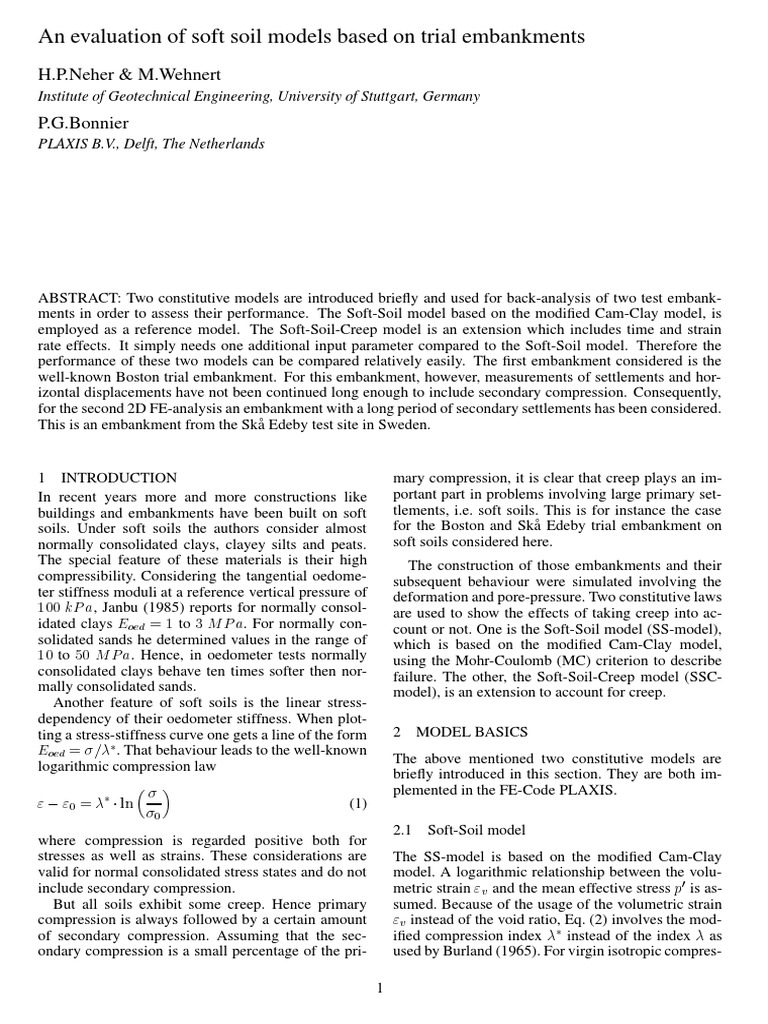 Soft-Soil and Soft-Soil-Creep Models - DF PDF | PDF | Deformation ...