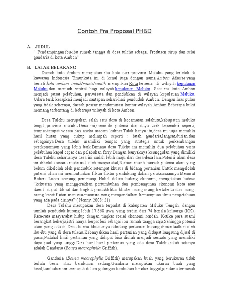 Contoh Pra Proposal PHBD | PDF