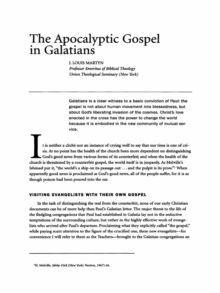 Martyn - The Apocalyptic Gospel in Galatians | PDF | Epistle To The ...