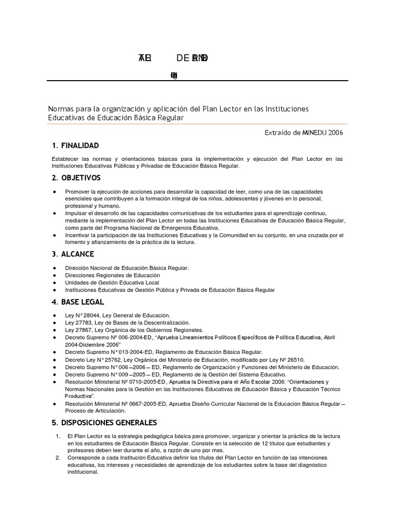 Modelo de Plan Lector PDF | PDF