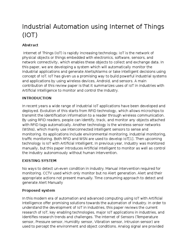 Industrial Iot abstract | Internet Of Things | Wireless Sensor Network