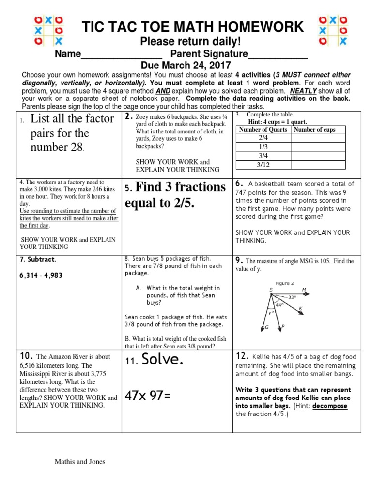 Tic Tac Toe Math Homework Assignments | PDF | Teaching Mathematics