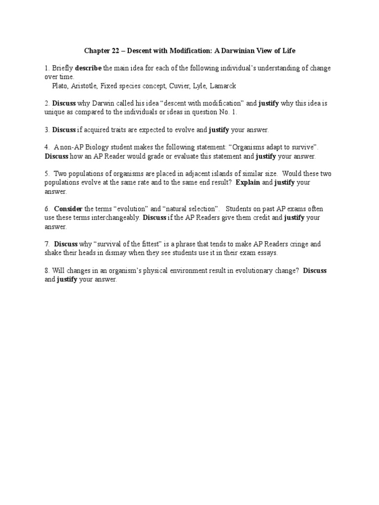 Chapter 22 - Descent With Modification: A Darwinian View of Life | PDF