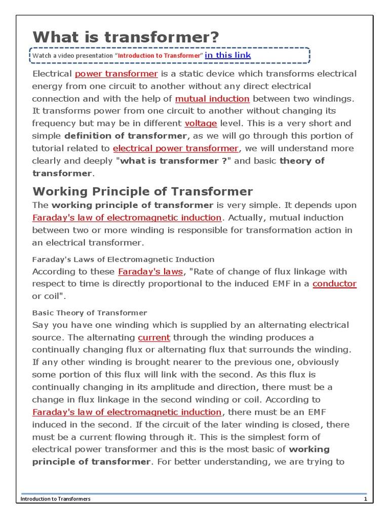 Introduction To Transformers | PDF | Electromagnetic Induction ...