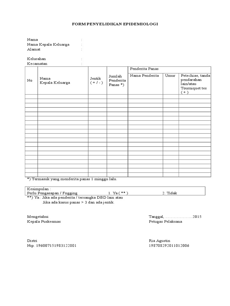 Form Pe DBD Untuk Puskesmas 2016 | PDF