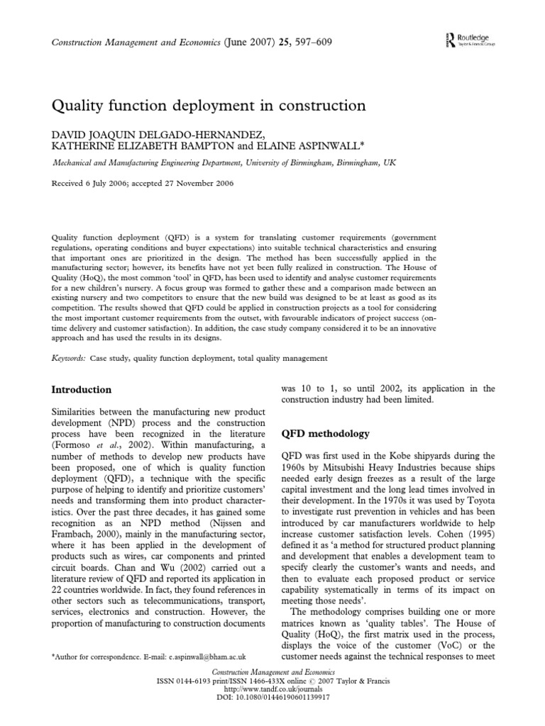 Quality Function Deployment in Construct PDF | PDF | Preschool | New ...