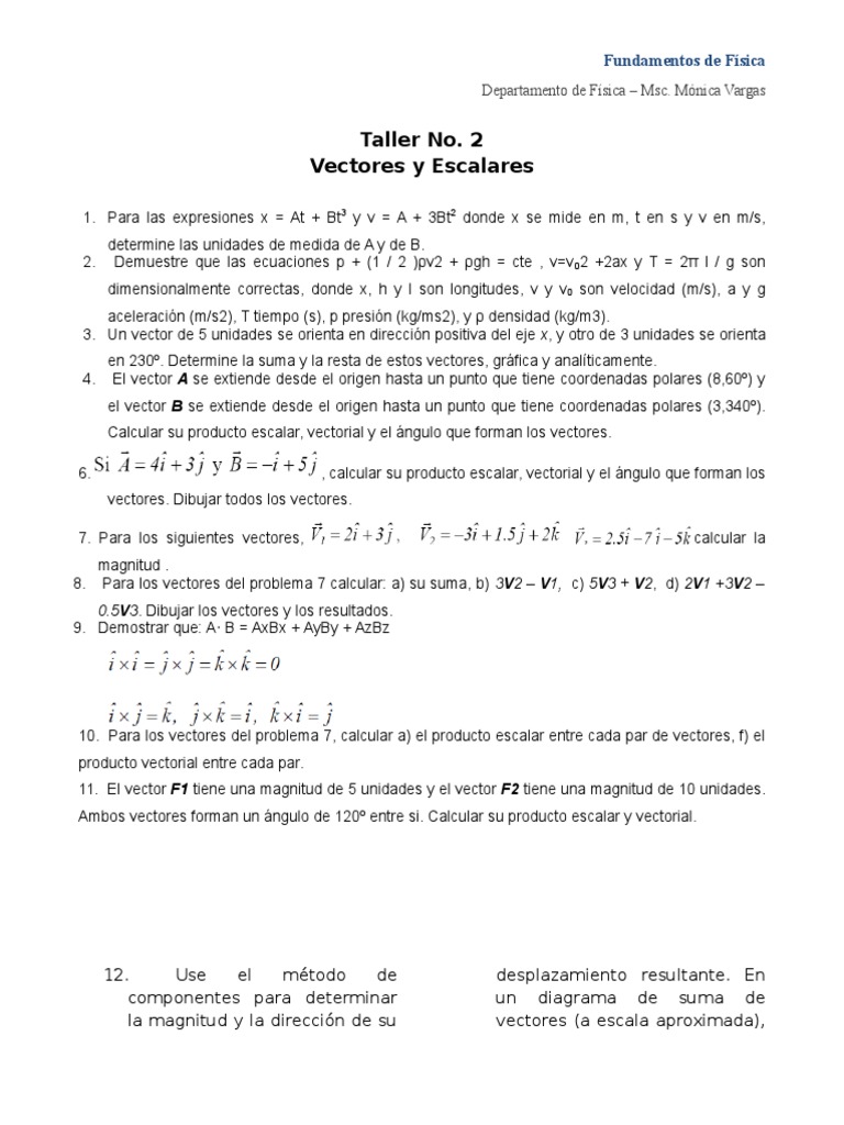 Taller Vectores Pdf Vector Euclidiano Velocidad