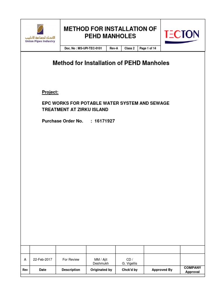 Method For Installation of PEHD Manholes | PDF | Pipe (Fluid Conveyance ...