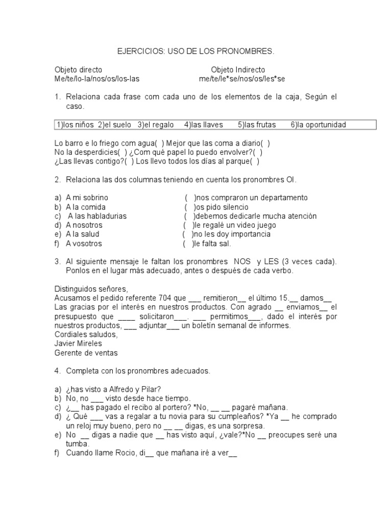 Pronombres Ejercicios | PDF