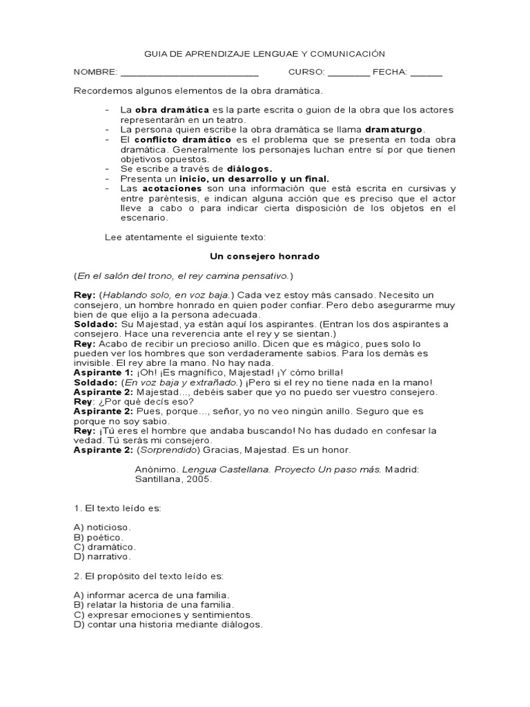 Guia Obra Dramatica Pdf Guión Teatro