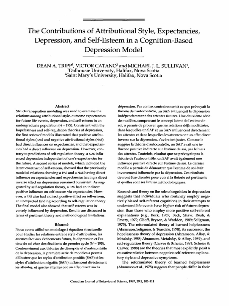 The Contributions of Attributional Style, Expectancies, Depression, and ...