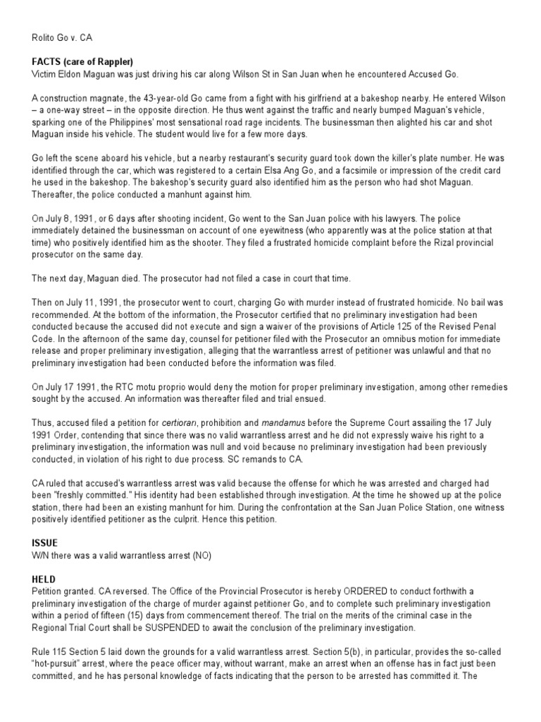 FACTS (Care of Rappler) | PDF | Arrest | Arrest Warrant