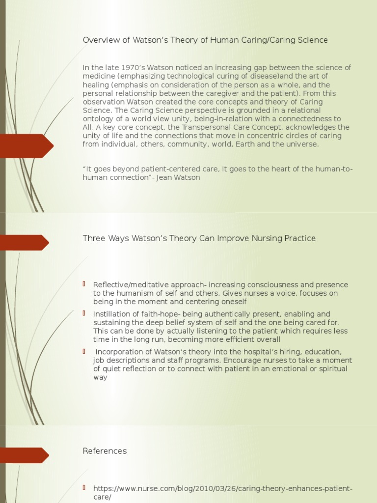 Overview of Watson's Theory of Human Caring/Caring Science | PDF