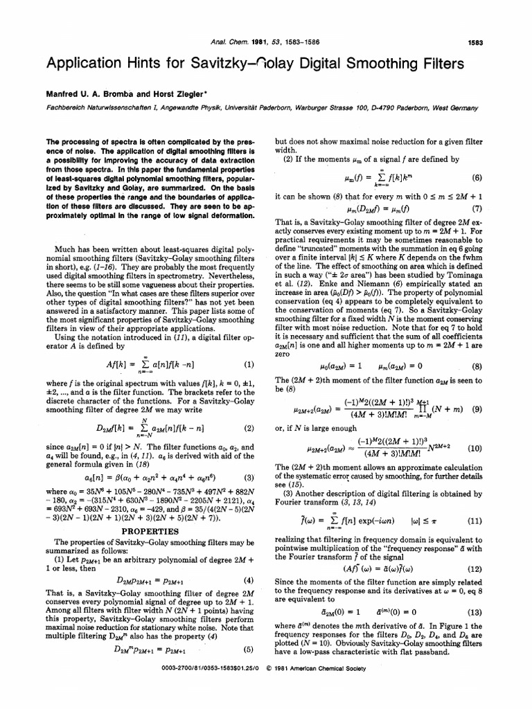 Application Hints For Savitzky-Golay Digital Smoothing Filters | PDF ...