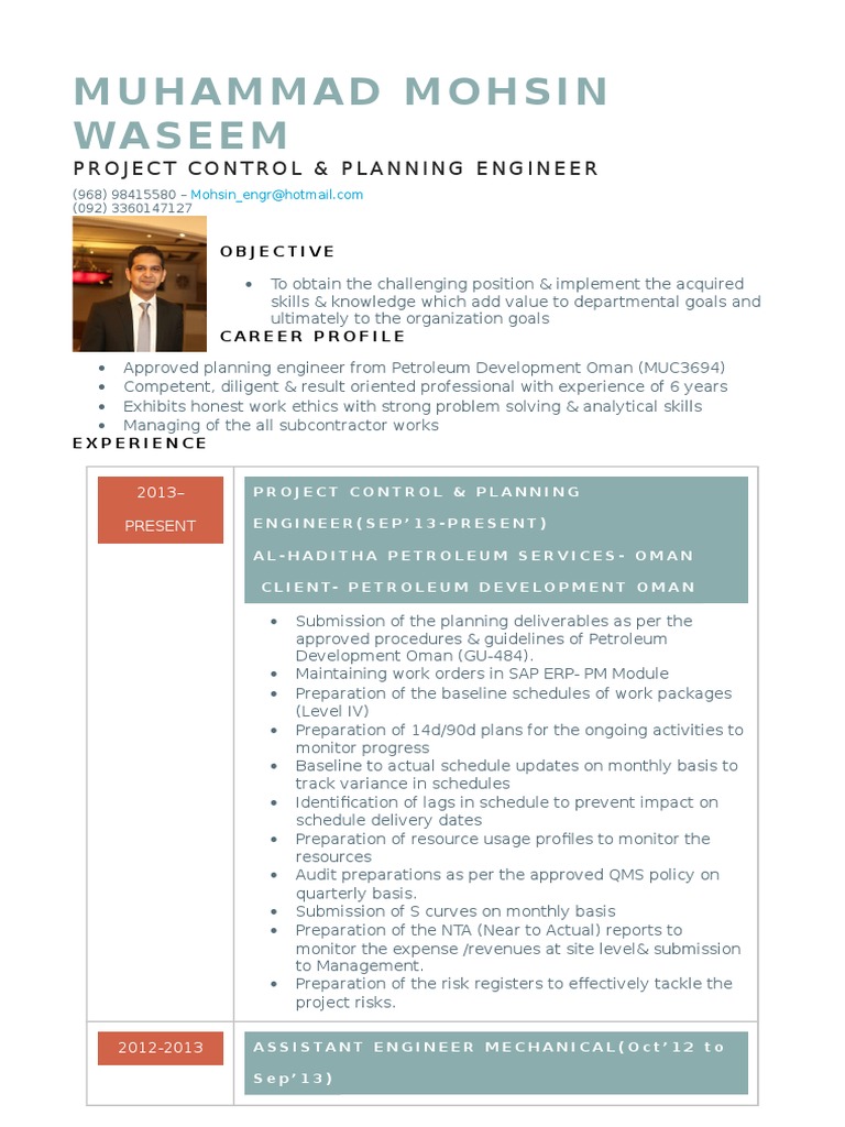 Muhammad Mohsin Waseem: Project Control & Planning Engineer | PDF ...
