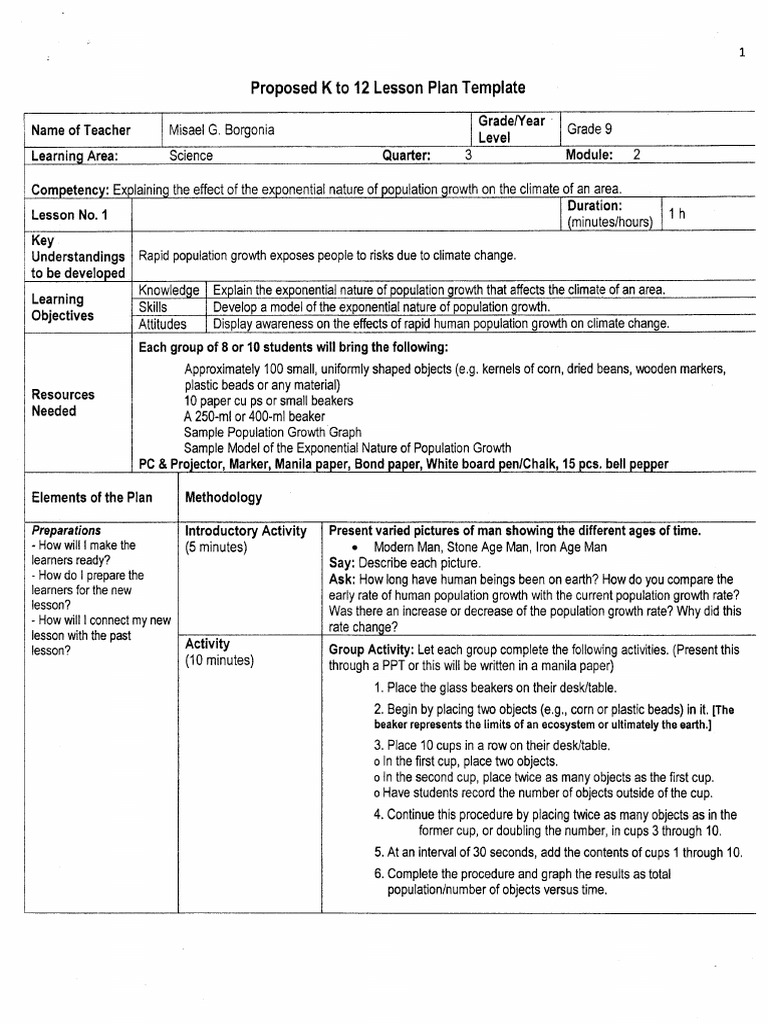 Proposed K To 12 Lesson Plan Template | PDF | Climate Change ...