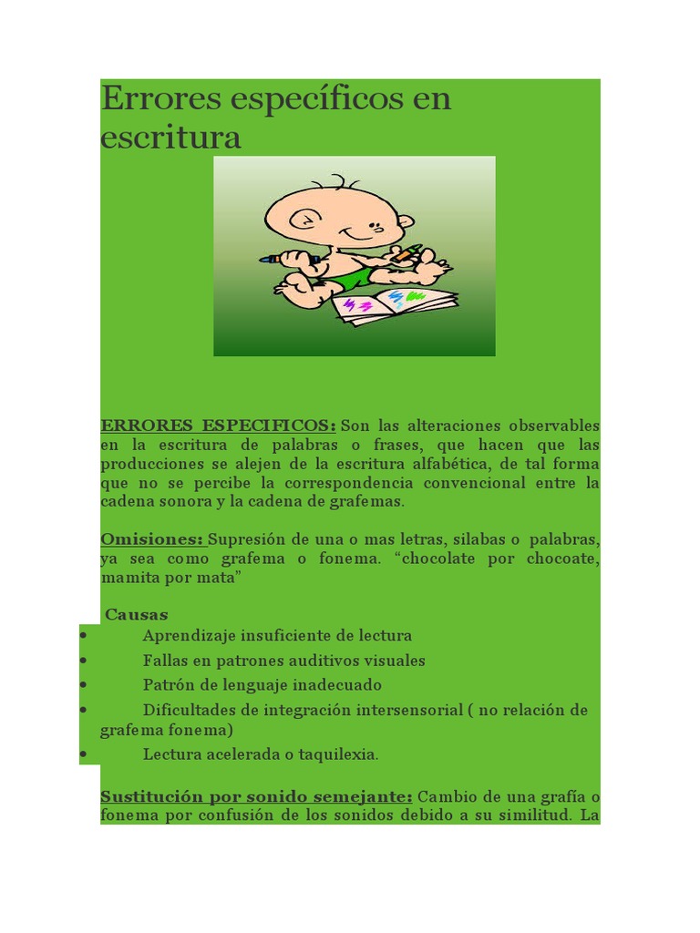 Errores Específicos en Escritura | Escritura | Palabra | Prueba ...