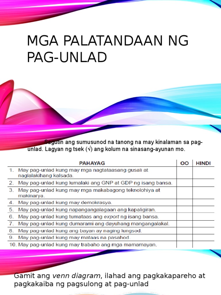 Mga Palatandaan Ng Pag Unlad