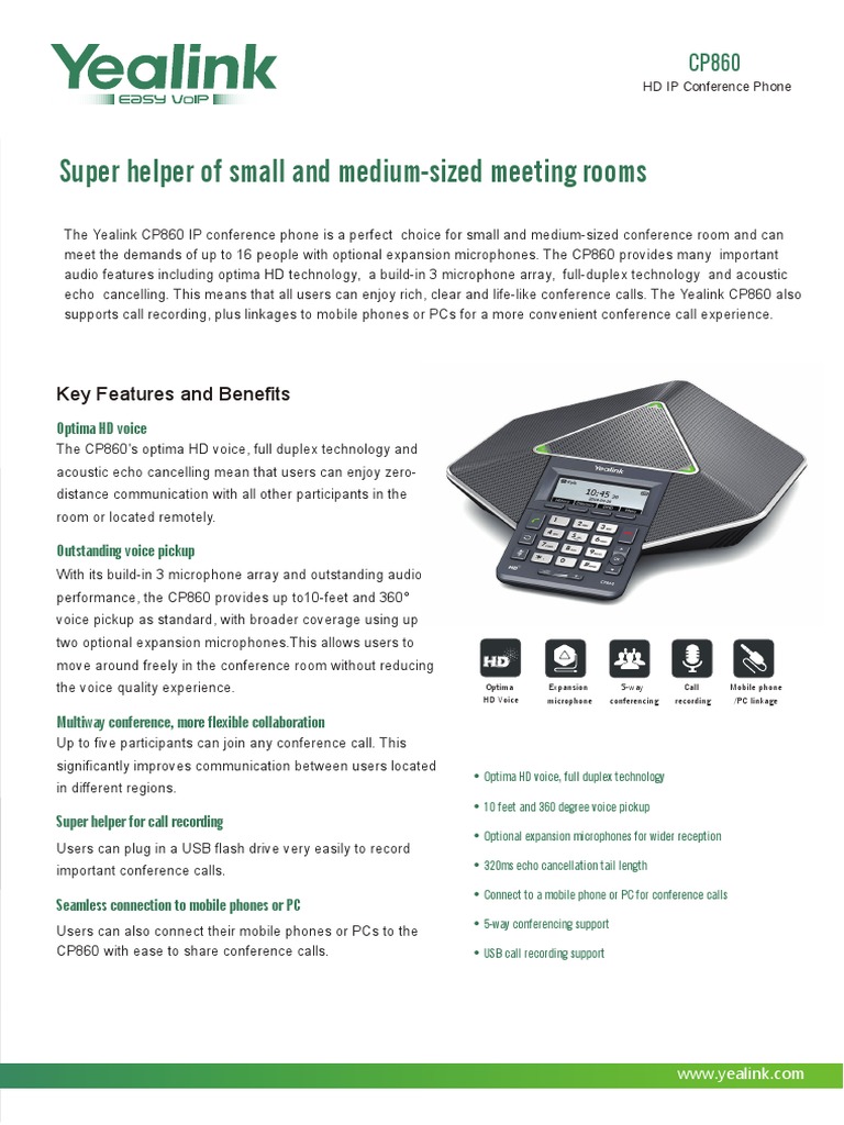 Yealink CP860 Datasheet | PDF | Conference Call | Session Initiation ...
