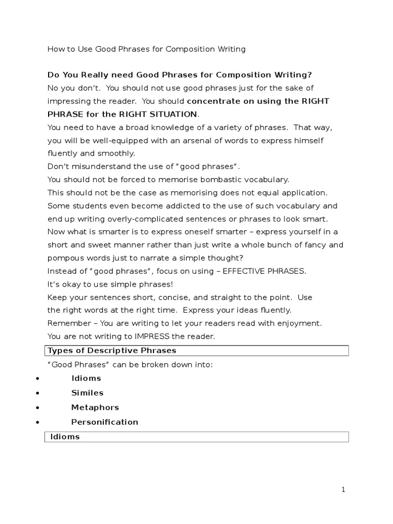 How To Use Good Phrases For Composition Writing | PDF | Phrase | Idiom