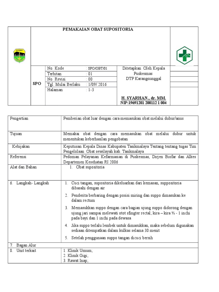 Sop Pemakaian Obat Supositoria | PDF