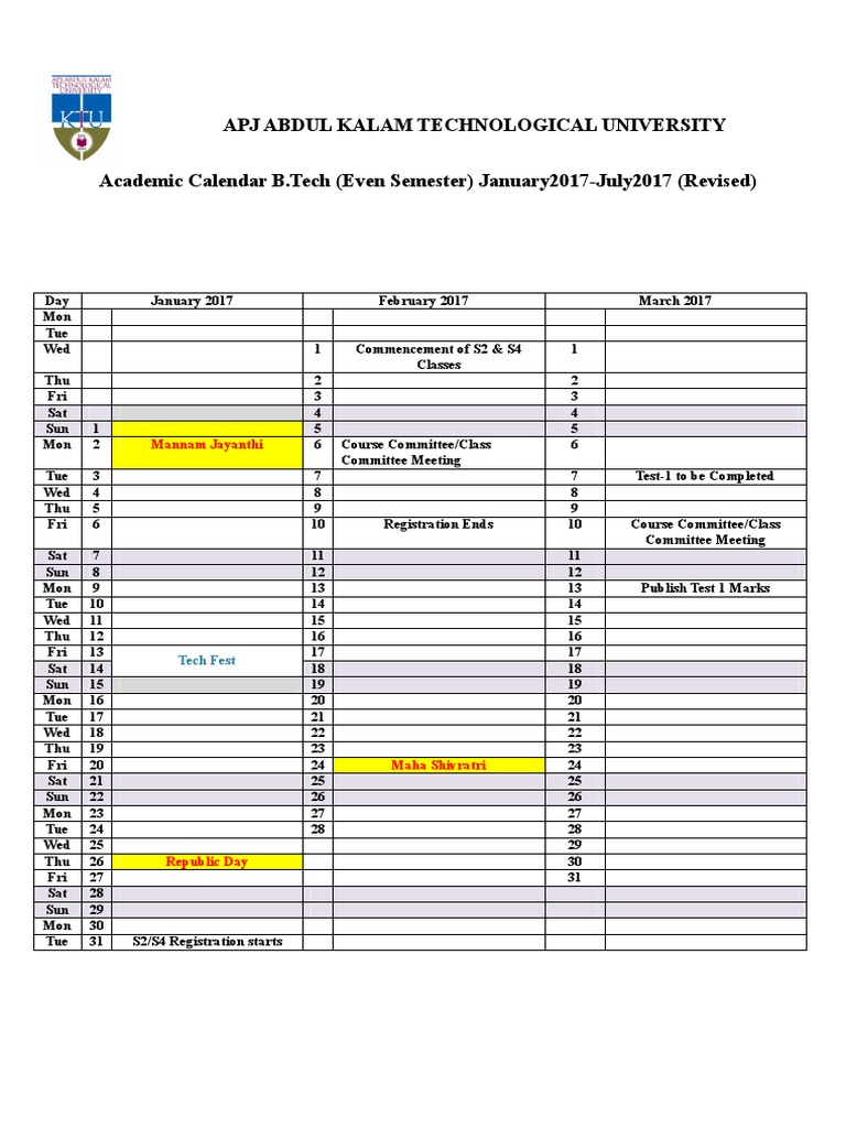 KTU B.Tech Academic Calendar 2025-26 | PDF | Qualifications | Learning