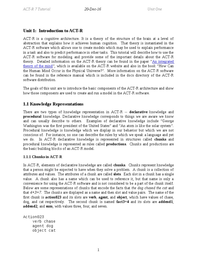 Unit 1: Introduction To ACT-R: An Integrated Theory of The Mind | PDF ...