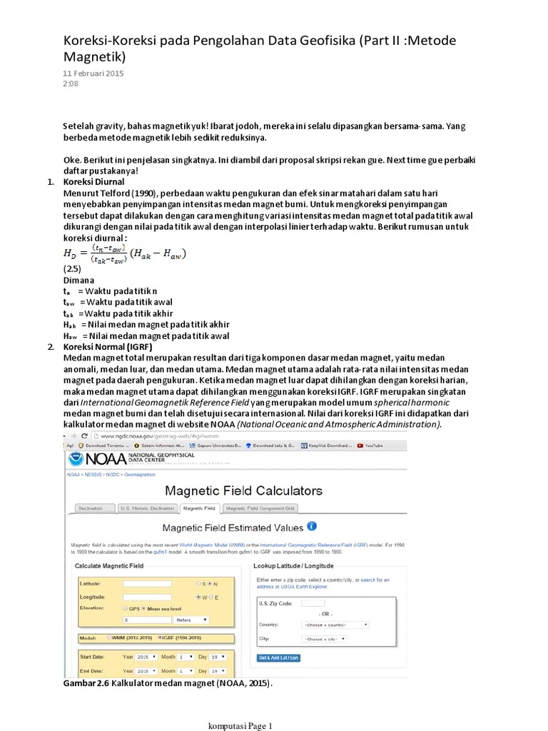 Koreksi Koreksi Pada Pengolahan Data Geofisika Part II Metode Magnetik | PDF