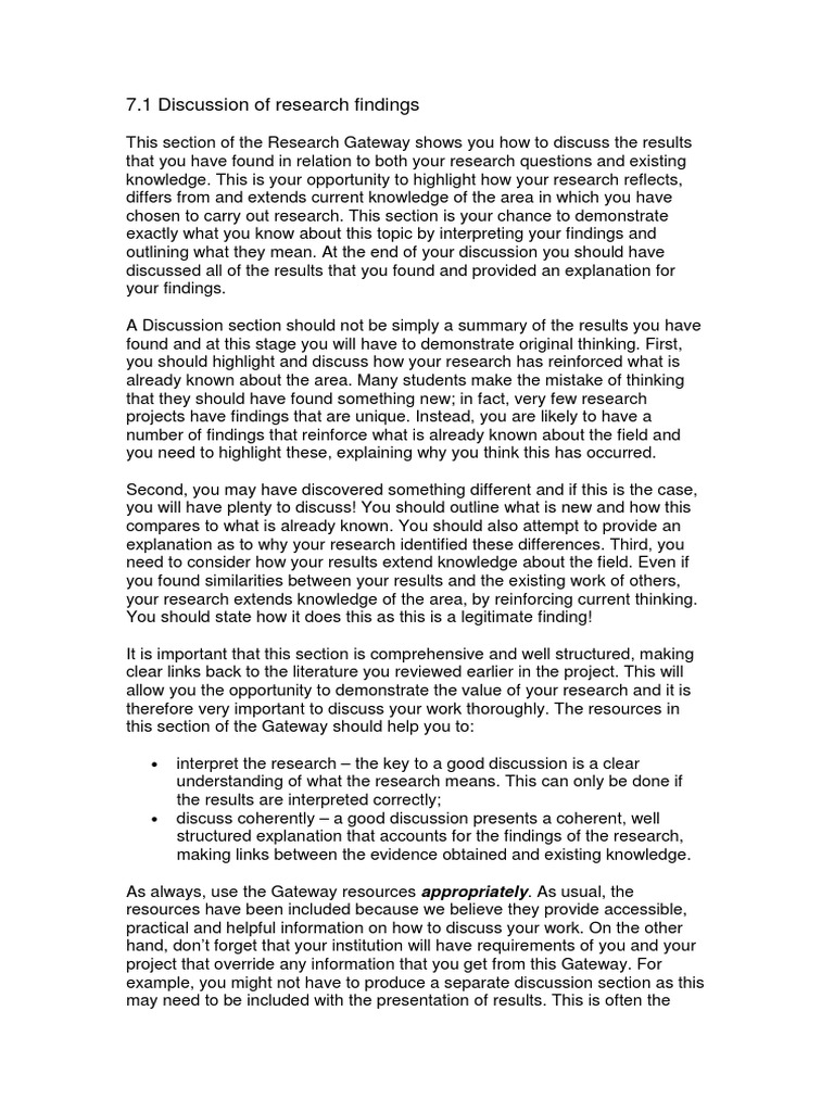Research Gateway Section7 Discussion of Findings PDF | PDF | Knowledge ...
