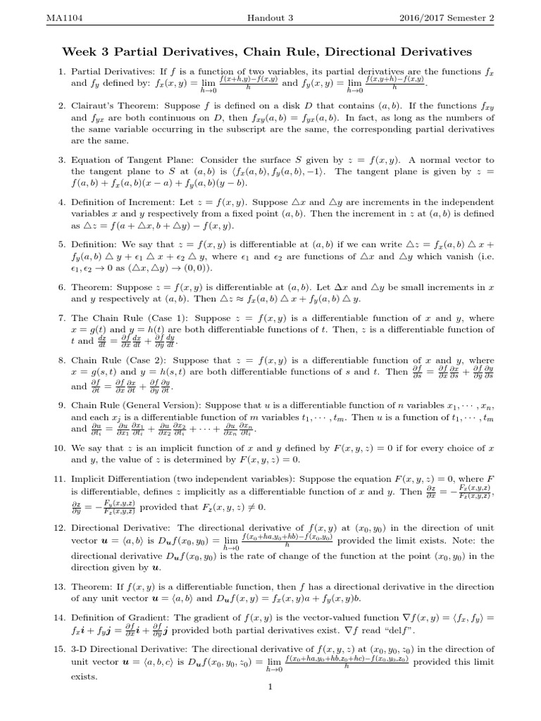 Week 3 Partial Derivatives, Chain Rule, Directional Derivatives | PDF | Maxima And Minima ...