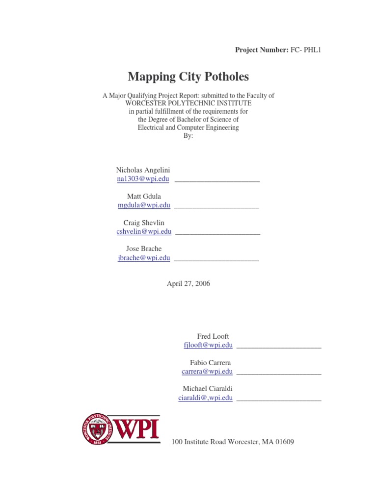 Final Pothole Report | PDF | Road Surface | Analog To Digital Converter