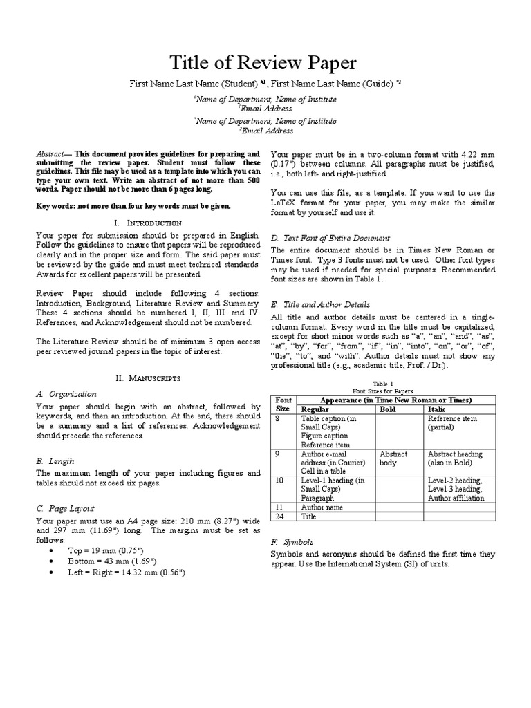 Template Review Paper | PDF | Abstract (Summary) | Times New Roman