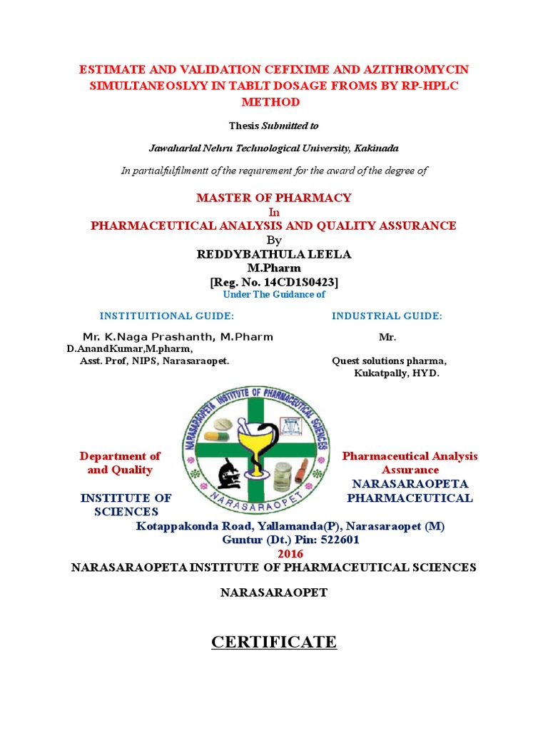 Estimate and Validation Cefixime and Azithromycin Simultaneoslyy in ...